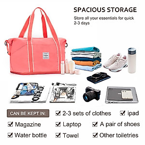 YAVIV Weekender Travel Duffle Bag for Women with Expandable Storage, Wet Pocket, Crossbody Shoulder Strap, and Suitcase Trolly Sleeve for Overnight Trips, Traveling, and Gym, Barbie Pink