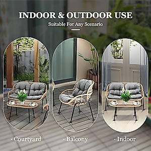 Urban Home Furniture Belize 4-Piece PE Natural Rattan Outdoor Conversation Set, 2 Single Chairs with Cushions, Loveseat with Cushions, Coffee Table with Glass Top, with Grey Cushions