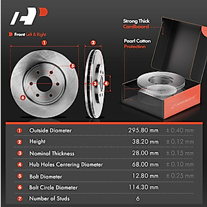 A-Premium 11.65 inch (296mm) Front Vented Disc Brake Rotors + Ceramic Pads Kit Compatible with Select Nissan and Suzuki Models - Frontier 2005-2019, Pathfinder 2005-2012, Xterra 05-15, Equator 09-12