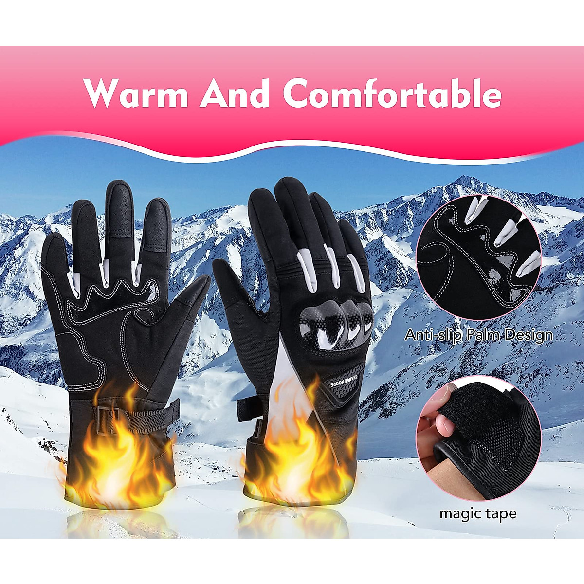 CHANGE MOORE Winter Motorcycle Gloves for Men Women Touchscreen, Superior Thermal Cotton Waterproof Winter Gloves for Riding, Climbing, Racing, Cycling