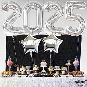 KatchOn, Huge 40 Inch 2025 Balloons Silver - New Years Balloons | Star Balloons, 2025 Silver Balloons for New Years Eve Party Supplies 2025 | Happy New Year Decorations 2025 for New Years Eve Decor