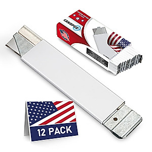 CANOPUS Box Cutters Retractable, Handy Cardboard Opener, Tap Open-Close, Utility Knife Set for Boxes, Packages and Papers, Works Also as Scraper, Full Metal Body, Box of 12, Made in USA