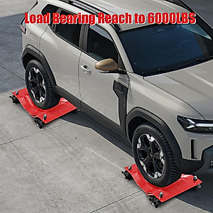 Heavy Duty Car Dolly 4 Pack, 6000 lbs Wheel Dolly Car Tire Stake with Brakes, Car Tire Dolly Cart with Wheels, Vehicle Dollies for Moving, Car Repair