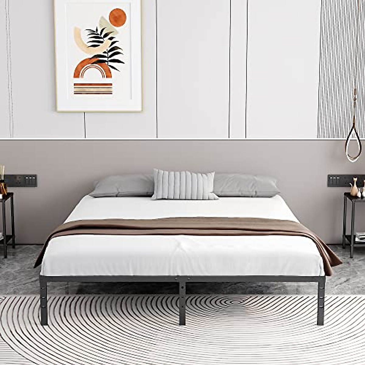 NEW JETO Metal Bed Frame-Simple and Atmospheric Metal Platform Bed Frame, Storage Space Under The Bed Heavy Duty Frame Bed, Durable King Size Bed Frame, Suitable for Bedroom, King