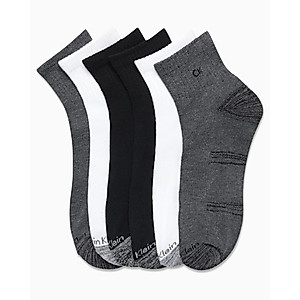 Calvin Klein Men's Quarter Socks - 6 Pack Soft Cushioned Athletic Ankle Socks for Men - Breathable Men's Sports Socks, Size 7-12, Black/White/Grey