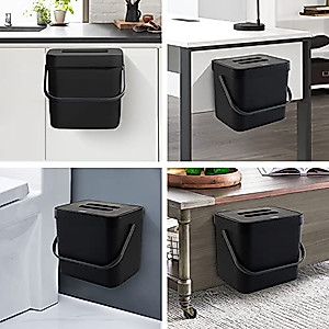 FODISU Small Garbage Can with Lid 1.8 Gallon Wall-Mounted Trash Can, 7 Liter Hanging Trash Can for Kitchen Cabinet Door, Under Sink Garbage Can, Countertop Compost Bin for Bathroom, Kitchen
