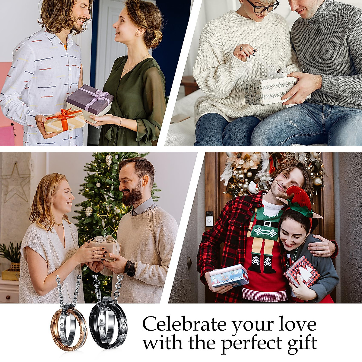 Feraco His Hers Matching Set Necklace For Couples Titanium Stainless Steel Promise Love Pendant Necklaces Gifts for Anniversary & Valentines Day