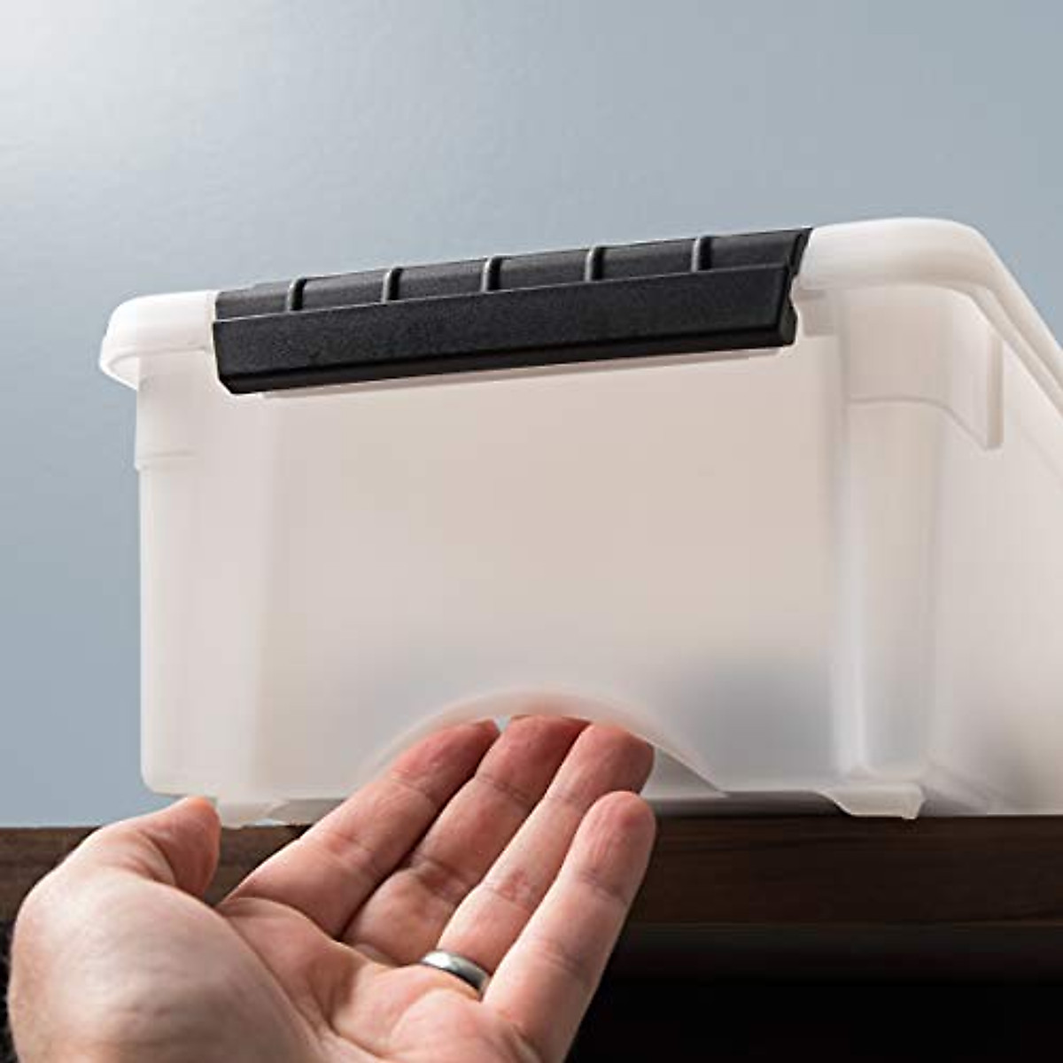 IRIS USA 6 Quart Stackable Plastic Storage Bins with Lids, 10 Pack - BPA-Free, Made in USA - Discreet Organizing Solution, Latches, Durable Nestable Containers, Secure Pull Handle - Pearl