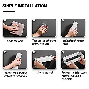 Nirxxiy Adjustable Hanging Shoe Organizer - Plastic Wall Mounted Shoes Rack, Over the Door Shoe Organizer, RV Storage, Shoe Rack for Door - 4 Pack with Sticky Hanging Strips (White)