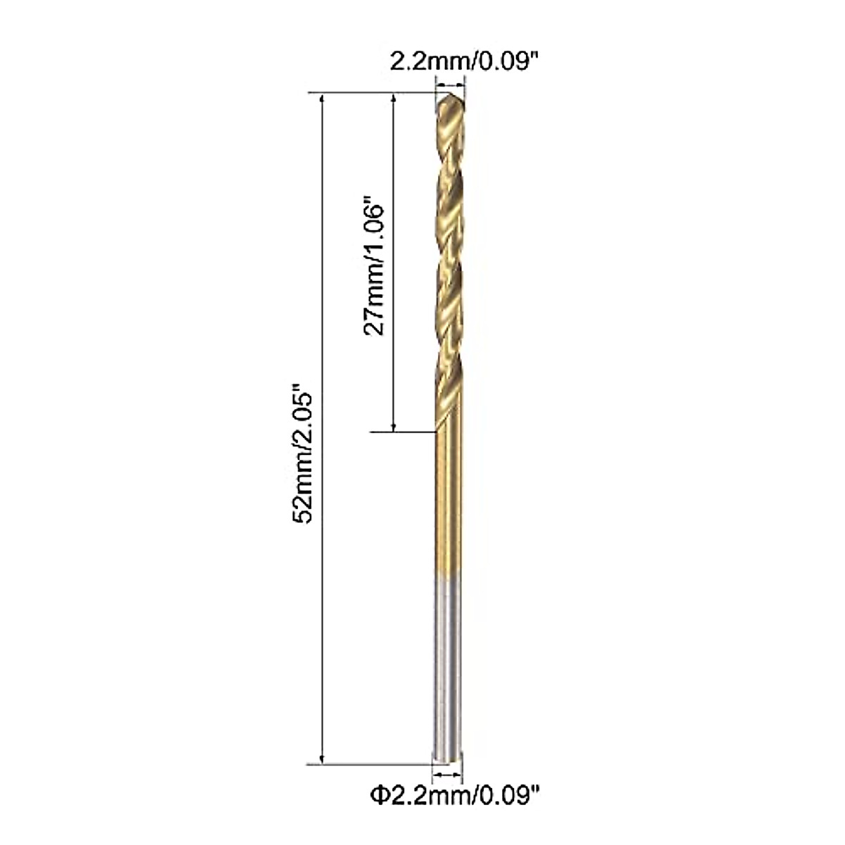 uxcell 2.2mm Drill Bits High Speed Steel Straight Shank 52mm Length Twist Drill Bit Fully Ground Titanium Coated 12 Pcs