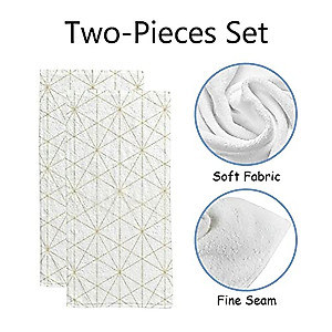 2 Piece Hands Towels for Bathroom and Hotel with Golden Lines Pattern,Single-Sided Pattern Soft Towel Set Highly Absorbent Fingertip Towels