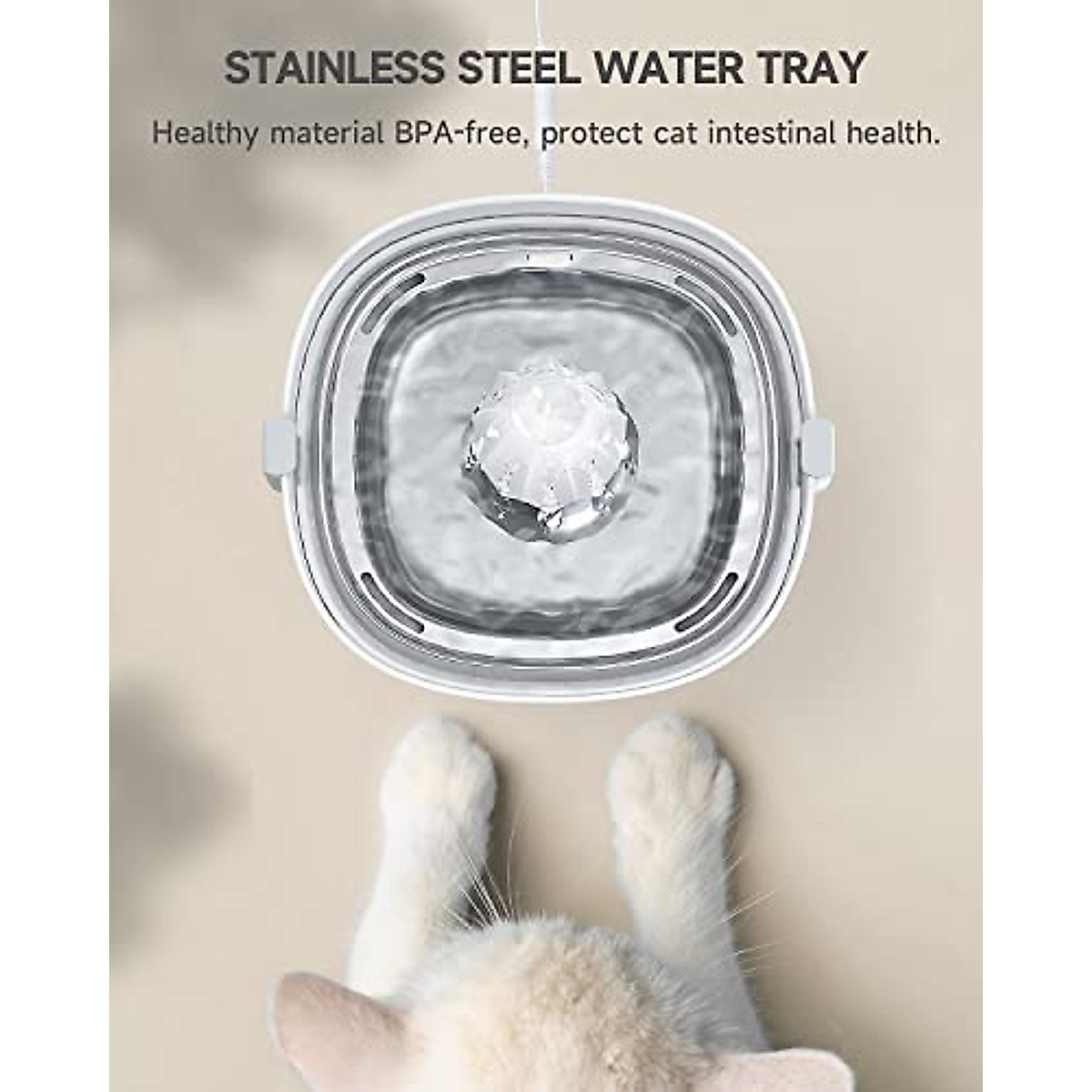 Cat Water Fountain, APETDOLA Cat Fountain Automatic with Stainless Steel Tray, 2L/67oz Ultra-Quiet Pet Water Fountain for Cats Inside, Cat Fountain Water Bowl, for Cats, Dogs, Multiple Pets