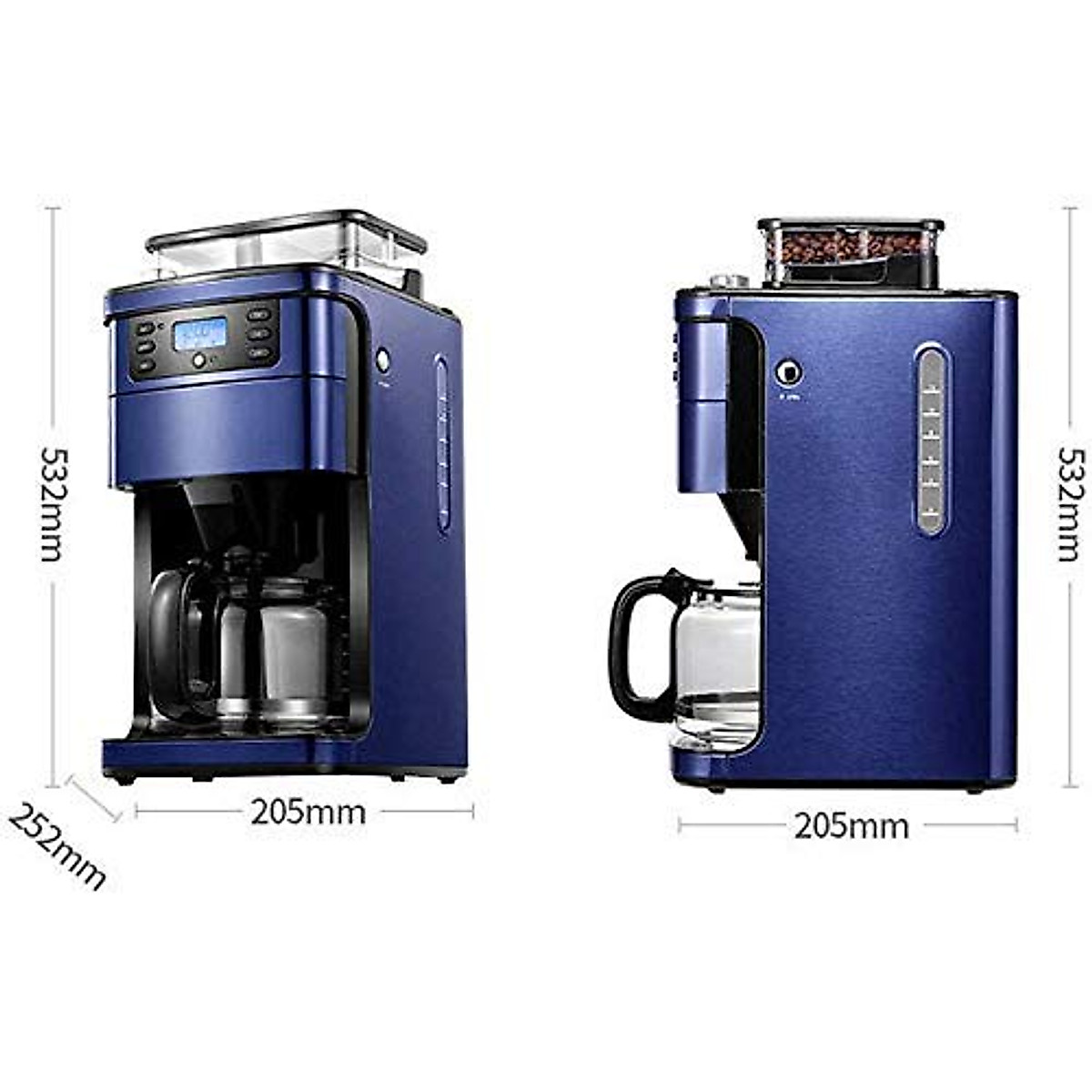 ROLTIN Coffee Machine Coffee Maker 2-12 Cup Programmable Coffee Machine with APP Control Pot Drip Coffee Maker with Timer And Thermal Pot Permanent Filter Coffee Maker Blue