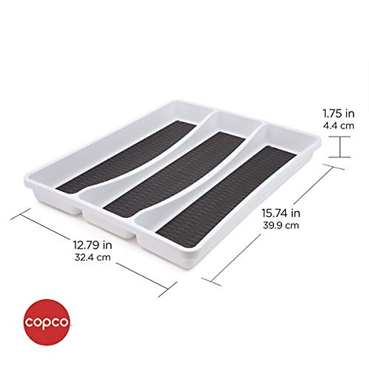 Copco Basics 3 Compartment Drawer Organizer, White and Charcoal Gray