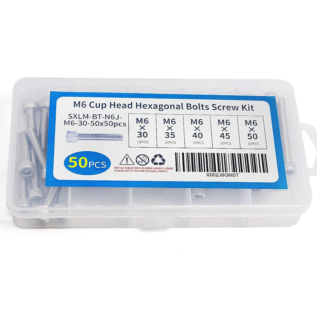 M6 x 30mm 35mm 40mm 45mm 50mm Socket Head Cap Screws Bolts 304 Stainless Steel Machine Metric Hex Socket Screw, 50PCS