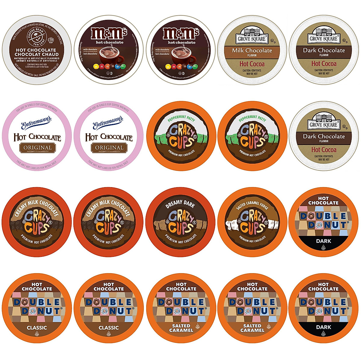 Perfect Samplers Hot Chocolate Pods Variety Pack Sampler, Hot Cocoa Single Serve Cups for Keurig K Cup Brewers, 20 Count