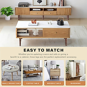 8 Inch Wood Furniture Legs Sofa Legs Set of 4, Brown Wooden Furniture Feet Couch Legs, Mid Century Modern Dresser Replacement Feet for Chair Cabinet Armchair Table Or Home DIY Projects Bun Feet