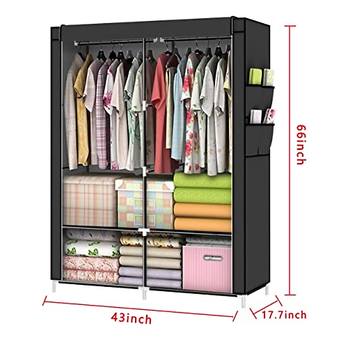 YOUUD Wardrobe Storage Closet Clothes Portable Wardrobe Storage Closet Portable Closet Organizer Portable Closets Wardrobe Closet Organizer Shelf Wardrobe Clothes Organizer Standing Closet Black