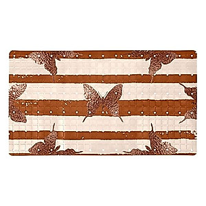 Bath Tub Shower Mat - Anti-Slip PVC Material 15.1x26.8 in, Gentle Cushioning Quick Drying Suction Cups Reliable Solution - Stripes and Butterfly Patterns Non-Slip Floor Mat