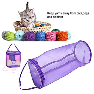 Hilitand Mesh Bag Lightweight Portable Yarn Wool Bag, Knitting Crochet Thread Storage Organizer Tote 12.2x5.3inch/5.1x5.1inch(Purple L)