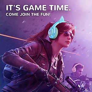 SIMGAL Blue Gaming Headset with Removable Cat Ears, Compatible with PC PS4 PS5 Xbox One(Adapter Not Included) Mobile Phones, with Surround Sound, RGB Backlight & Retractable Microphone