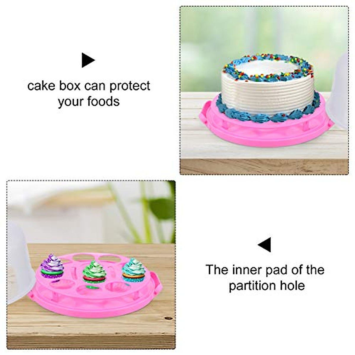 Hemoton Portable Cheesecake Carrier Round Cake Container Clear Dome Lids Cupcake Muffin Pie Box Dessert Serving Tray with Handle for Fruits Pastry Donut Baked Bread 10inch Pink