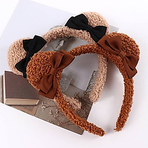 Bear Ear Hairband, Women Hair Hoop Washing Face Headwear, Bear Ear Bow Knot Hairband Plush Headband, Face Hair Hoop(coffee)