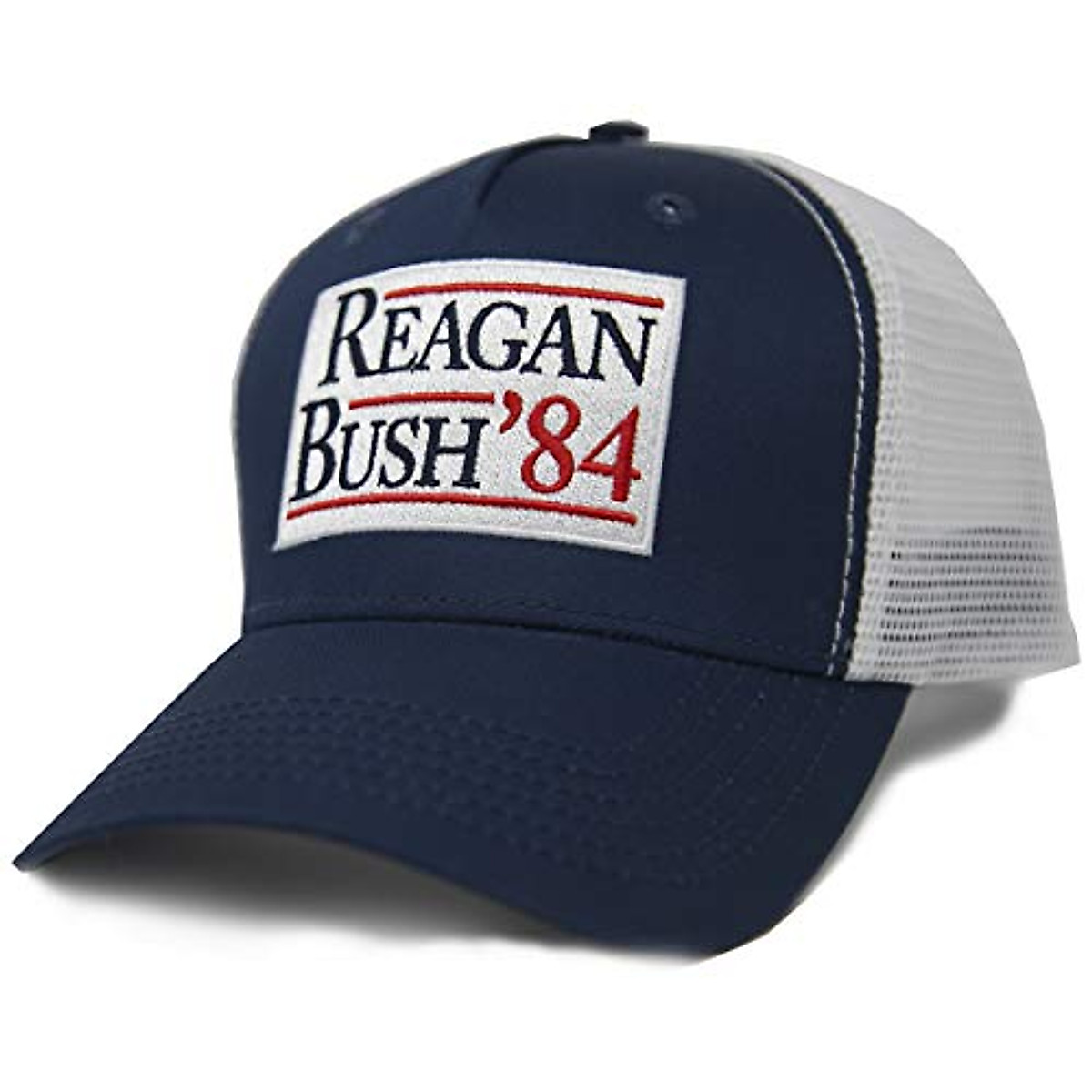 Urban Ridge Reagan Bush ’84 Adult Trucker Hat Snapback, Navy Blue with Embroidered Patch