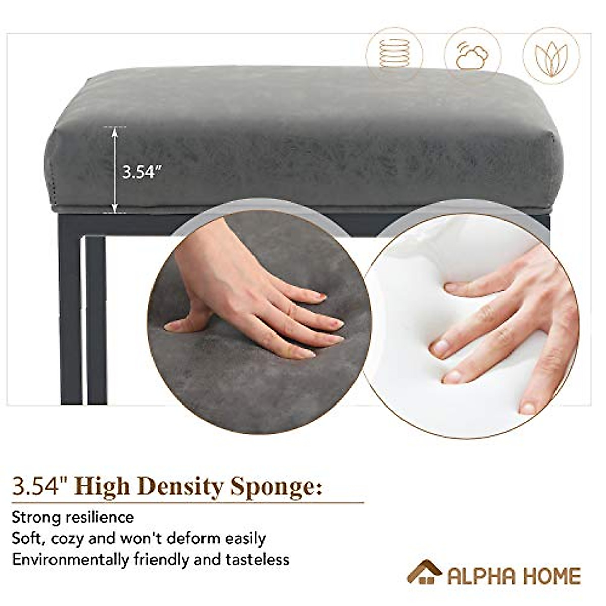 ALPHA HOME 24" Bar Stool Counter Height Bar Stools with Footrest Pu Leather Backless Kitchen Dining Cafe Chair with Thick Cushion & Sturdy Chromed Metal Steel Frame Base for Indoor Outdoor,Grey,2PC