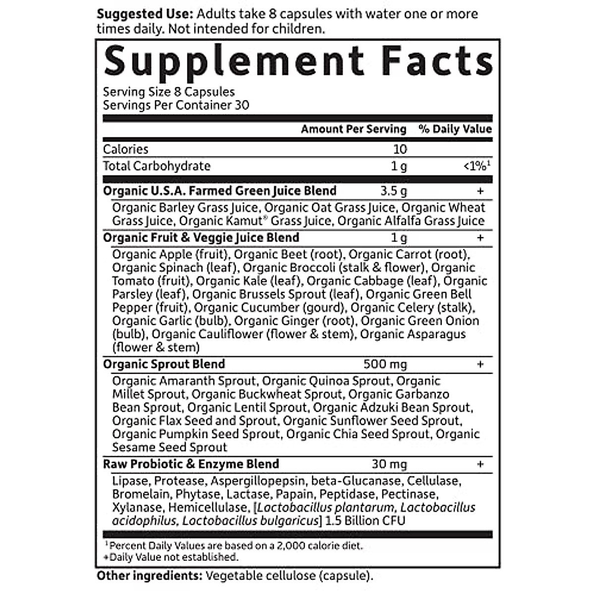 Garden of Life Raw Perfect Superfood Juiced Greens Powder Capsules, Non-GMO, Gluten Free, Vegan Whole Dietary Supplement, Organic, Sprouts Probiotics, 240 Count