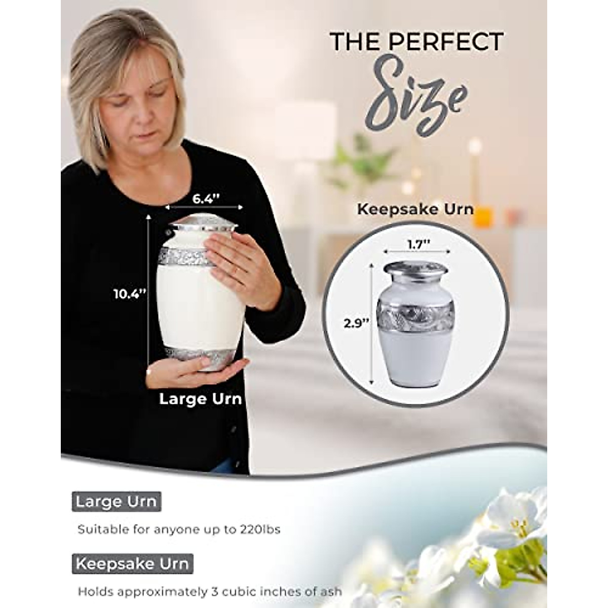 Spiritwind Cremation Urns for Adult Ashes Keepsake Set | Large White Cremation Urn with 4 Small Urns for Human Ashes | Urns for Ashes Adult Male | Urns for Human Ashes Adult Female | Decorative Urns