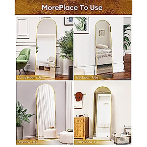 Antok Arched Full Length Mirror, 58"x18" Arched Floor Mirror, Glassless Mirror Full Length with Stand, Floor Mirror Freestanding, Wall Mounted Mirror for Bedroom Living Room, Gold
