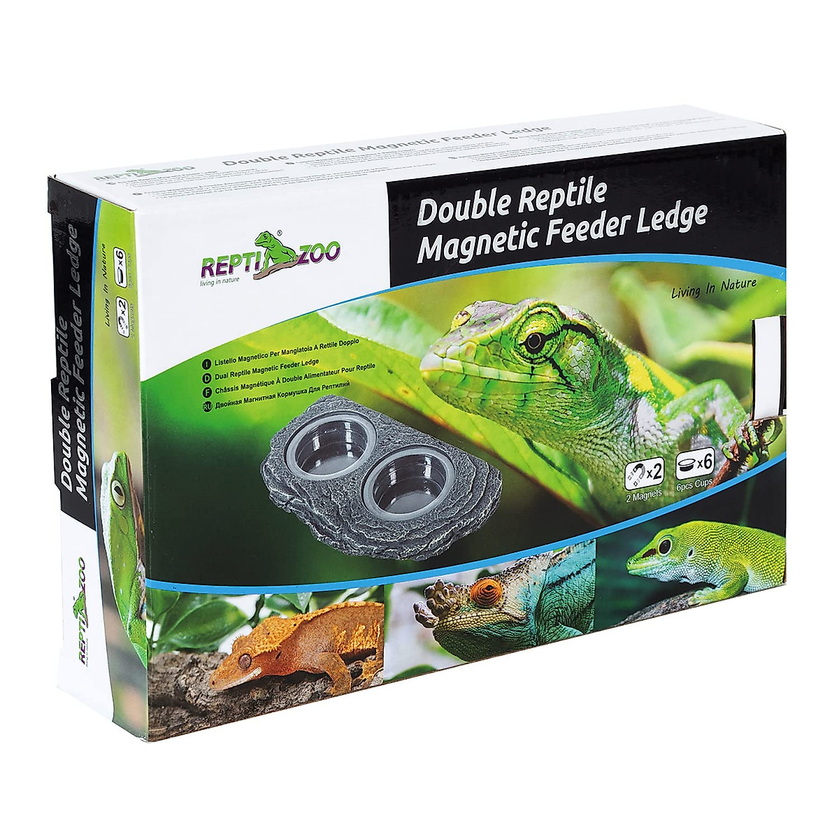 REPTIZOO Reptile Magnetic Feeder Ledge, Double Bowl Reptile Food Dish with 6PCS Feeding Cups Food Water Feeder for Crested Gecko Lizard Chameleon Pets