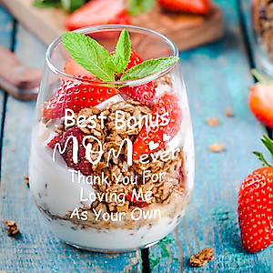 Modwnfy Mothers Day Gift for Stepmom, Best Bonus Mom Ever Wine Glass, Mother in Law Thanks Stemless Wine Glass, Great Gifts Idea for Step Mom, Godmother, God Mother, Aunt, Second Mom, Mother in Law