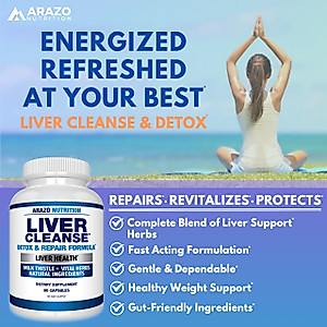 Arazo Nutrition Liver Cleanse Detox & Repair Formula – Milk Thistle Herbal Support Supplement: Silymarin, Beet, Artichoke, Dandelion, Chicory Root