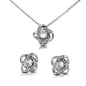 Regalo para Esposa Set de Aros y Collar El Amor De Mi Vida Regalo para Mujer Joya Collar Mensaje Personalizado Para Madre Joyería Para Mamá, Regalo Aniversario de Esposo Para Esposa Acabado Oro Blanco de 14 quilates (Luxury Box w/LED)