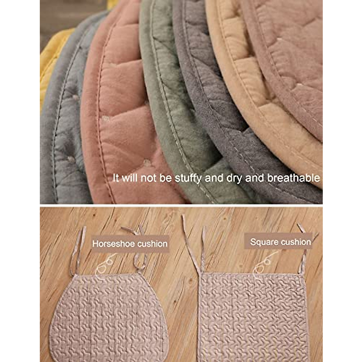 GZHOME Kitchen Chair Pads,U Shaped Cotton Chair Cushion Soft Cozy Seat Cushion with Non Slip Ties,Solid Color Seat Pad for Dining Chair,Machine Washable (50x50cm(20x20inch), Yellow a)