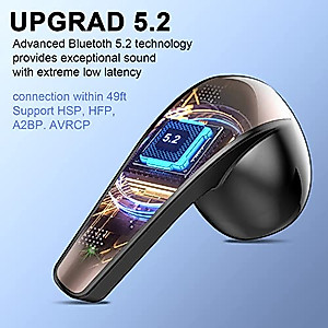 Wireless Earbud, Bluetooth 5.2 Headphones with HD Mic, Bluetooth Earphones with Deep Bass, Bluetooth Earbud in Ear Noise Cancelling, 35H Wireless Headphones IP7 Waterproof Ear Buds[2022 New] Black