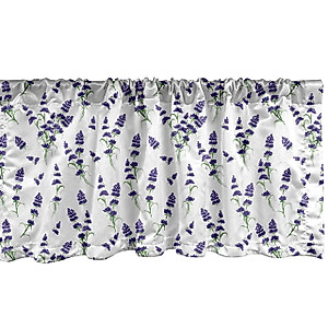 Ambesonne Botanical Window Valance, Romantic Watercolor Violet Lavender Bouquet on a Plain Backdrop, Curtain Valance for Kitchen Bedroom Decor with Rod Pocket, 54" X 12", Indigo Olive