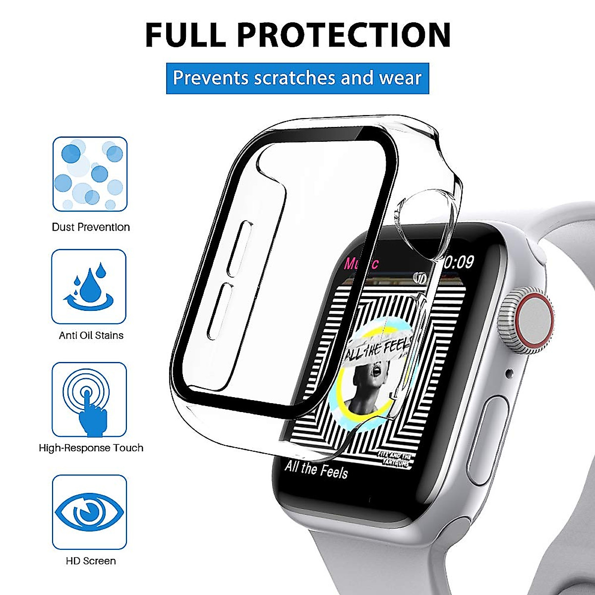 2 Pack LϟK Case for Apple Watch 44mm SE/Series 6/5/4 Built-in Tempered Glass Screen Protector,All-Around Ultra Thin Bumper Full Cover Hard PC Protective Case for iWatch 4/5/6/SE 44MM - Clear