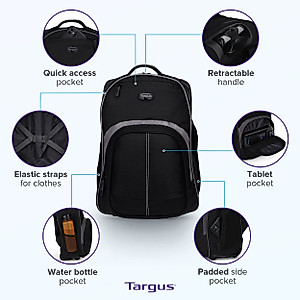 Targus Compact Rolling Backpack for Business, College Student and Travel Commuter Wheeled Bag, Durable Material, Tablet Pocket, Removable Laptop Protective Sleeve for 16-Inch Laptop, Black (TSB750US)