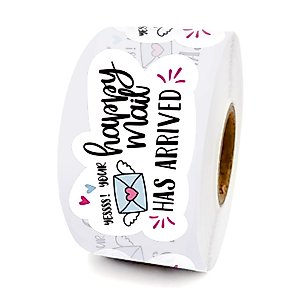 WHING Happy Mail Funny Small Shop Stickers, Online Retailers Shop Owners Order Packages Labels Small Business Thank You Sticker Envelope Seals, 500 Labels Per Roll