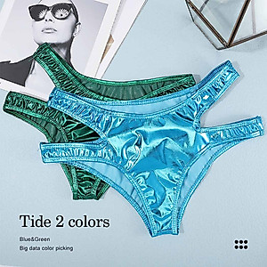 BODIY Rave Booty Shorts Shiny Metallic Hot Pants Briefs Cheeky Dance Bottoms Underwear Panty for Women and Girls (Light-Blue)