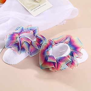 Hopply Toddler Girls Double Lace Socks Turn Cuff Shimmering Big Ruffle Rainbow Style Dress Lace Socks for Infant Kids