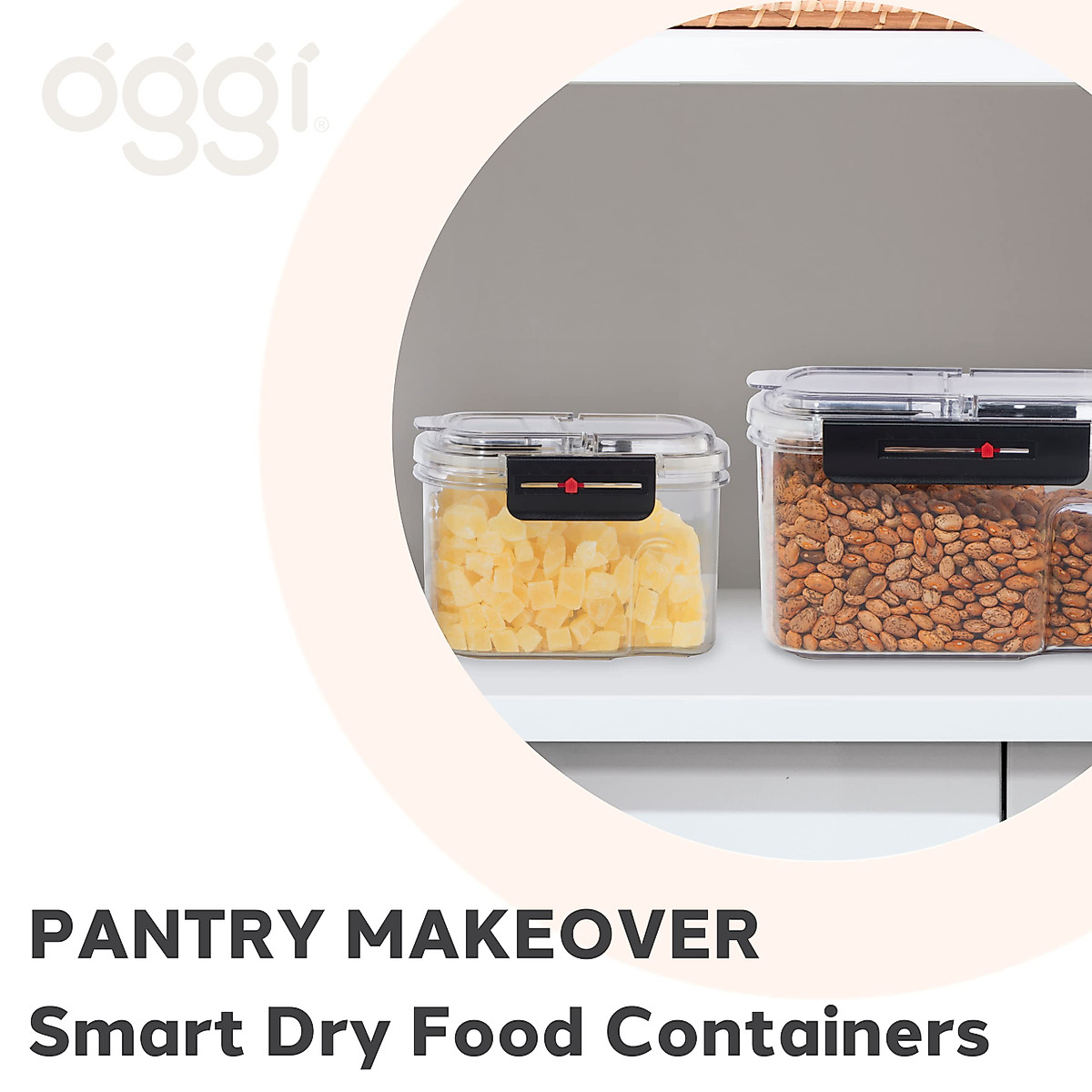 Oggi Easi Grip 23oz Moisture Proof Storage Container, Ultra Clear BPA-Free Sealable Canister, Flip Open Pouring Lid, Date Reminder Slider on Clip, Ideal Kitchen and Pantry Storage (23oz / 0.68lt)