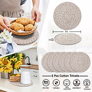 Coga 8" Trivets for Hot Dishes, Hot pots and Pans, 6 Pack Heat Resistant Hot Pads, Pot Holders for Kitchen, Hot Plate Mats for Table and Countertops, Farmhouse Decor Home Kitchen Essentials, Brown