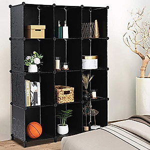 VINGLI Portable Closet Wardrobe, 12 Cube Storage Organizer, Bookcases Plastic Storage Closet, Shelf Unit, DIY Cube Shelves for Bedroom Living Room Office
