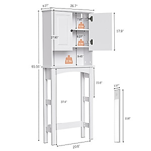 HAIOOU Over The Toilet Storage Cabinet with Motion Sensor LED Light, Double Door Bathroom Essentials Storage Organizer Space-Saving Toilet Rack with Buffering Hinges, Adjustable Shelf - Modern White