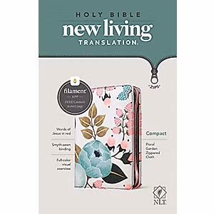 NLT Compact Zipper Bible, Filament Enabled (Cloth, Floral Garden, Red Letter)