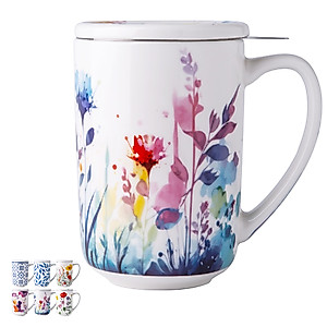 AmorArc Porcelain Tea Mug with Infuser and Lids, 18 Oz Tea Cup Strainer with Tea Bag Holder for Loose Leaf Tea, Tea Steeping Coffee Mug for House-warming Wedding Birthday Gift